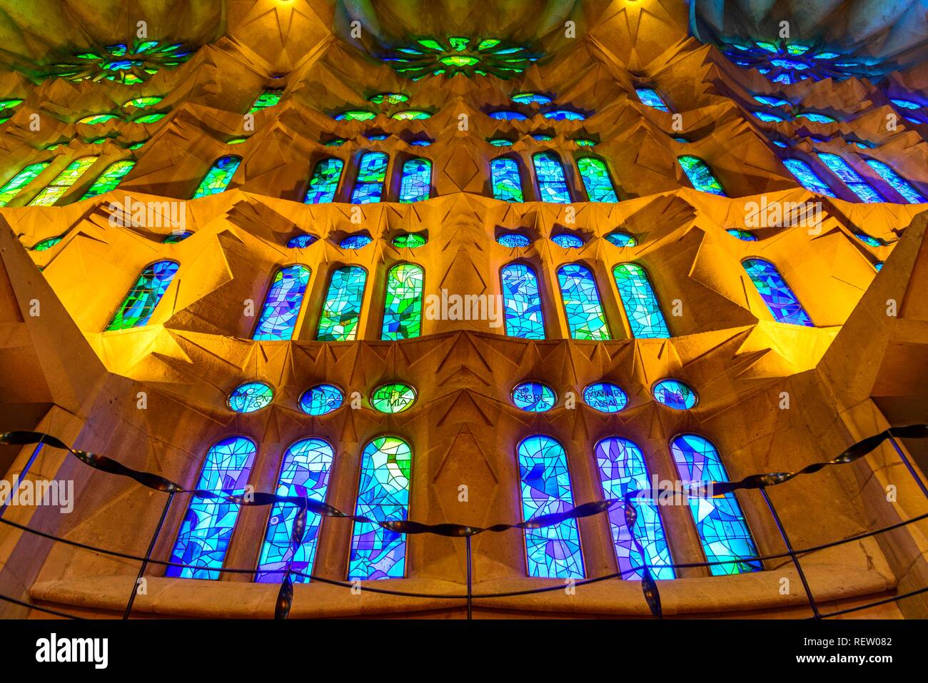 Interior view, stained glass windows of the Sagrada Familia, Antoni ...