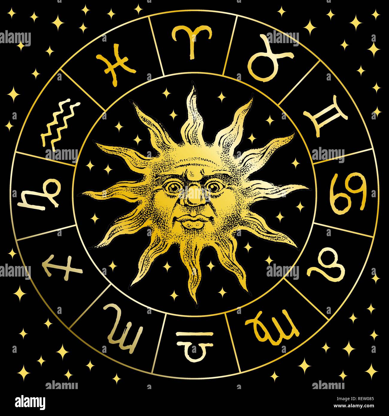 Zodiac Sun Icon Astrology Horoscope With Signs Character With A Face