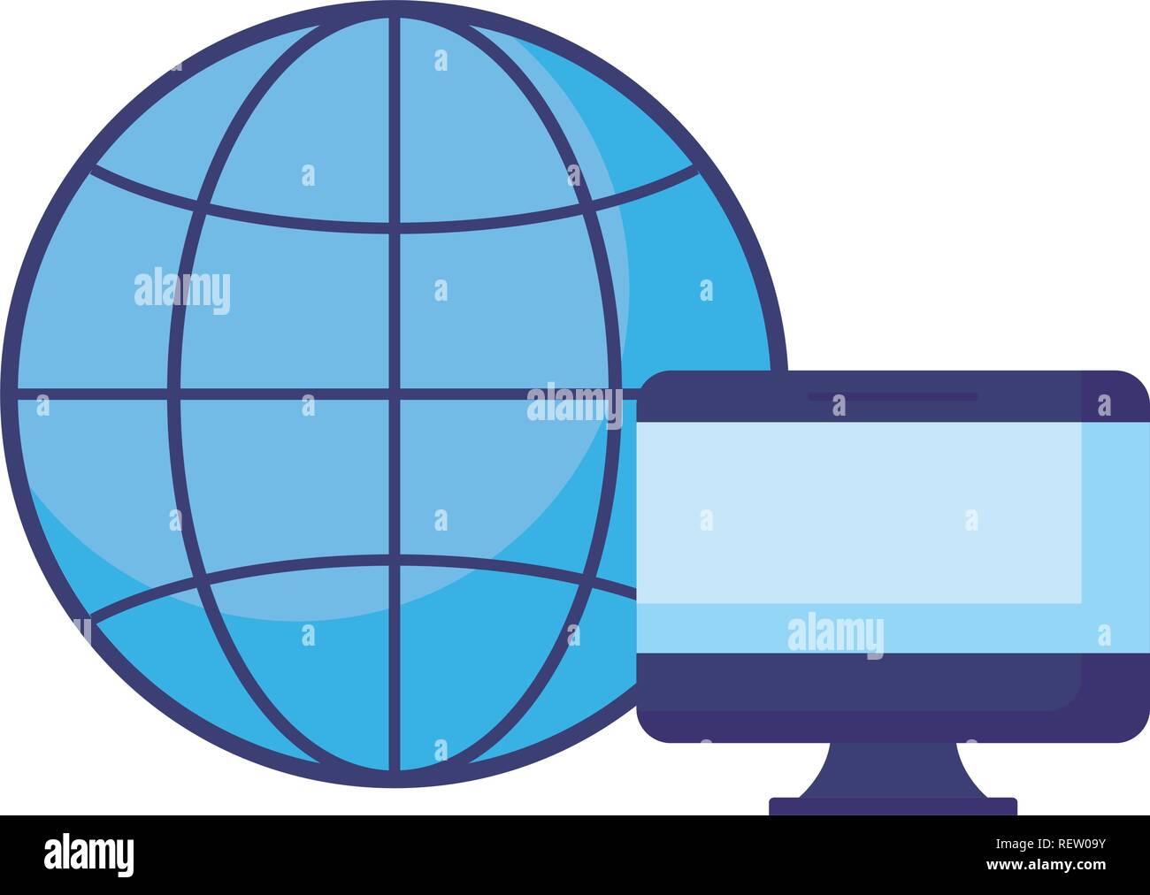 computer and global sphere over white background, vector illustration ...