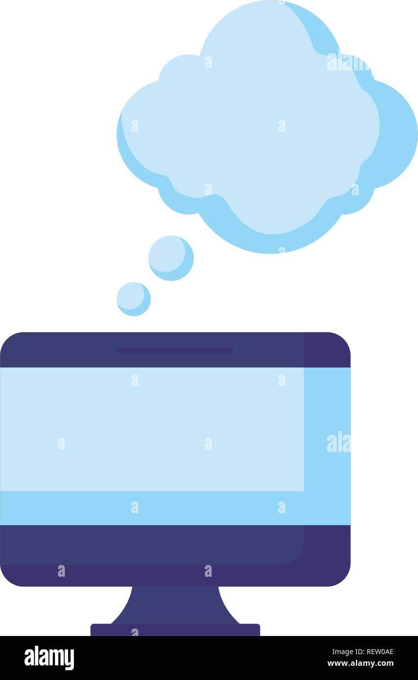 computer and speech bubble over white background, vector illustration ...