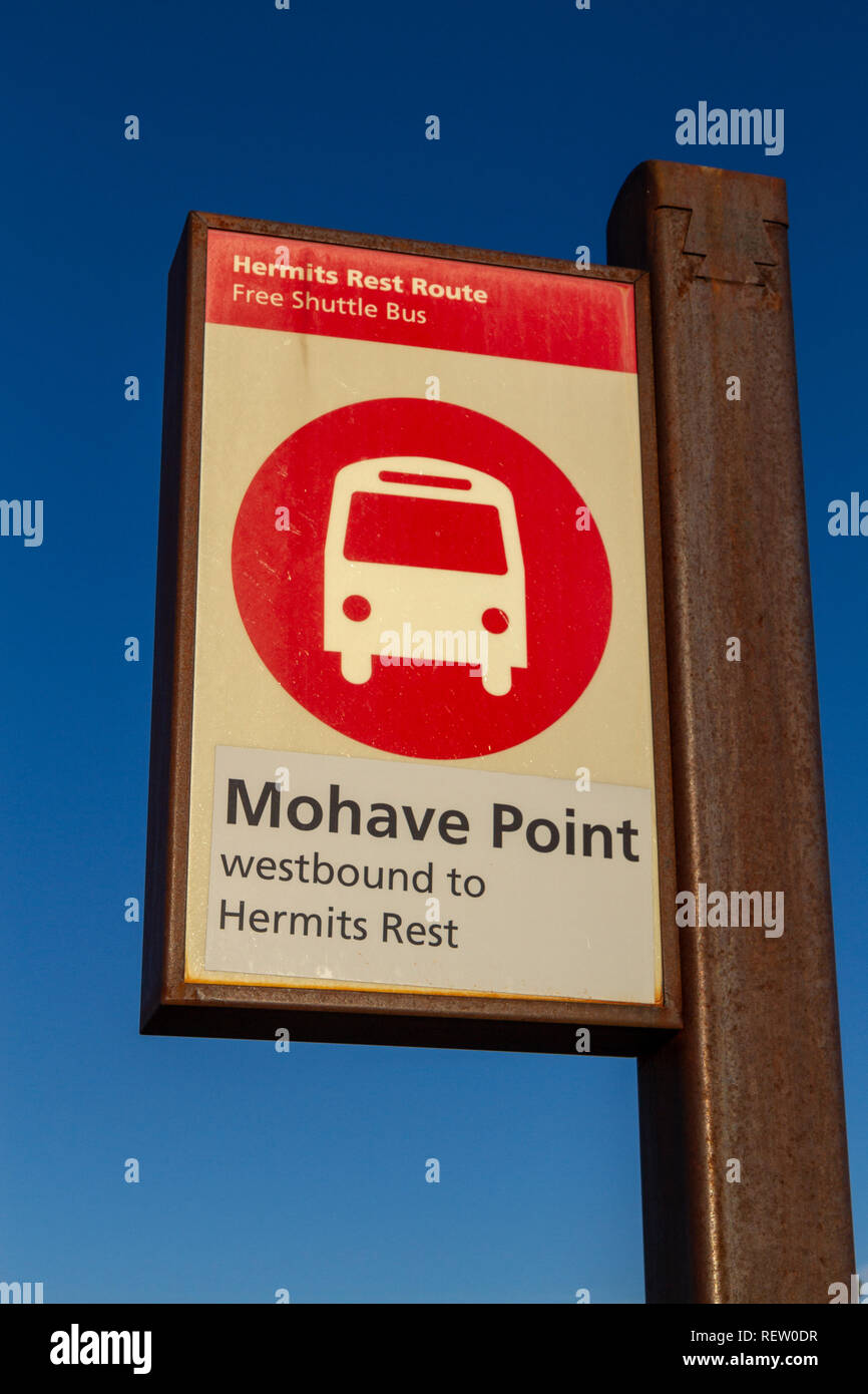 The Grand Canyon South Rim Shuttle Bus stop sign at Mohave Point, Grand ...