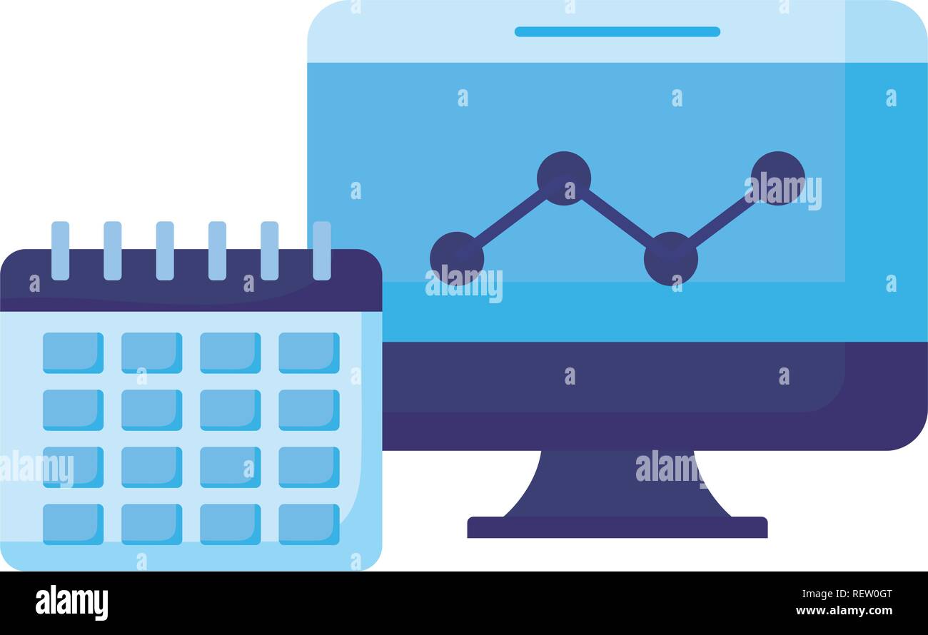 computer and calendar planner over white background, vector ...