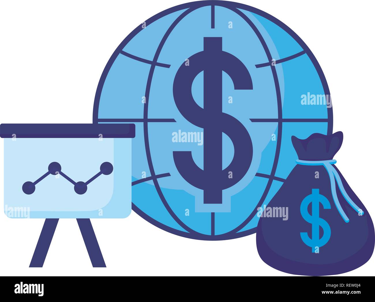 money bag and global sphere icon over white background, vector ...