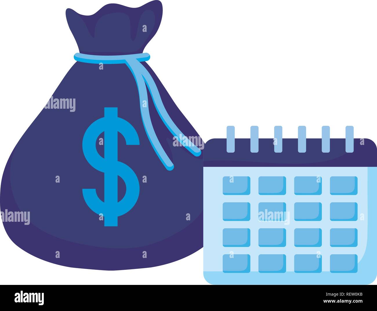money bag and calendar planner over white background, vector ...