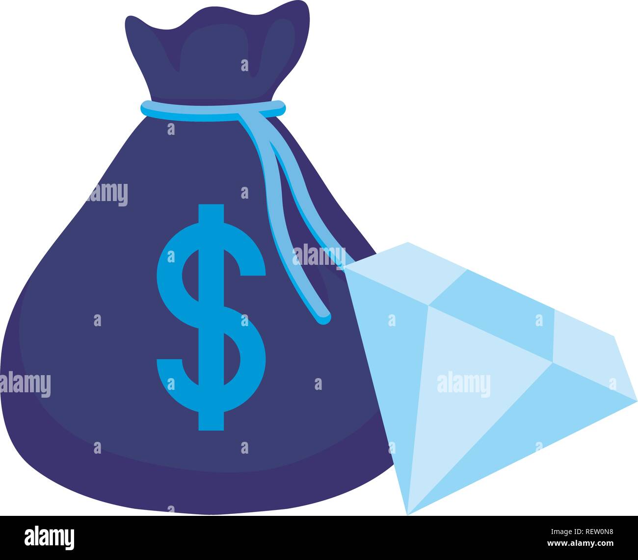 diamond and Money bag over white background, vector illustration Stock ...
