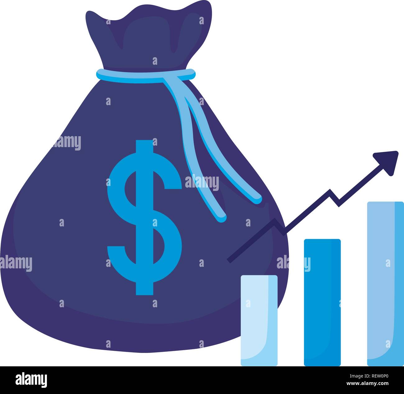 Money bag and bar chart over white background, vector illustration ...