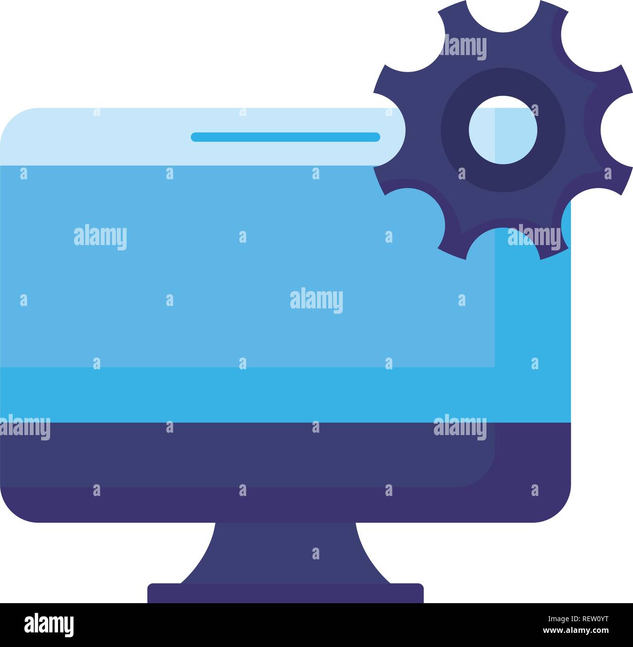 computer with gear wheel over white background, vector illustration ...