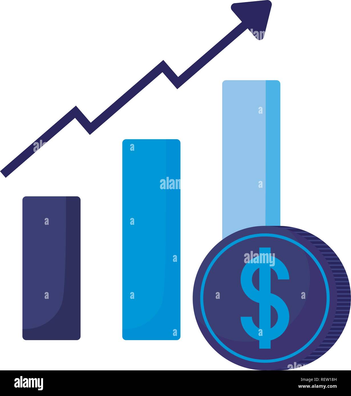 money coin and bar chart over white background, vector illustration ...