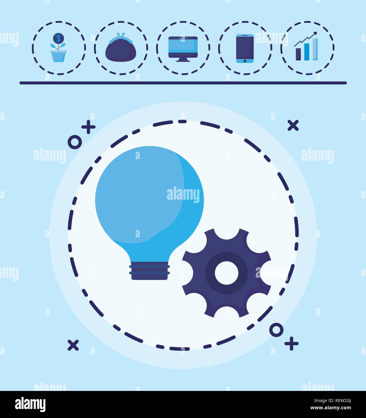 light bulb and gear wheel over blue background, vector illustration ...