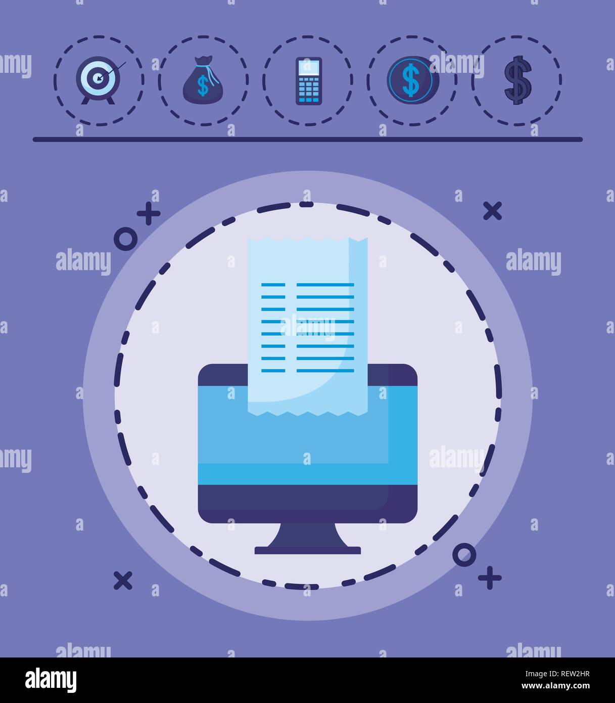 computer and invoice over purple background, vector illustration Stock ...