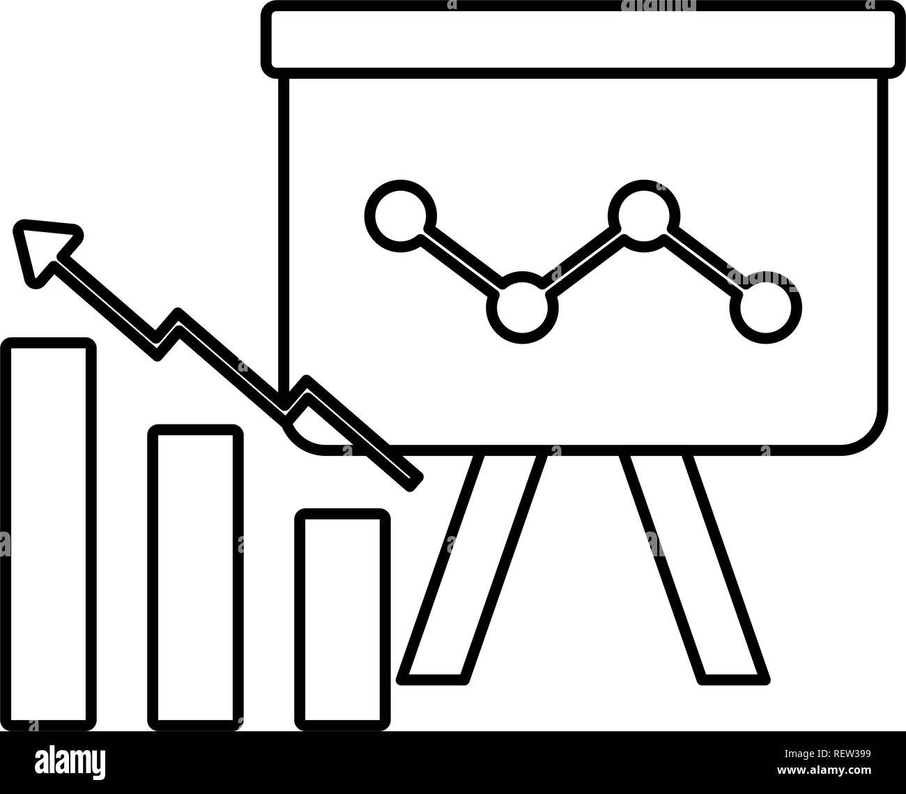 presentation board and bar chart over white background, vector ...