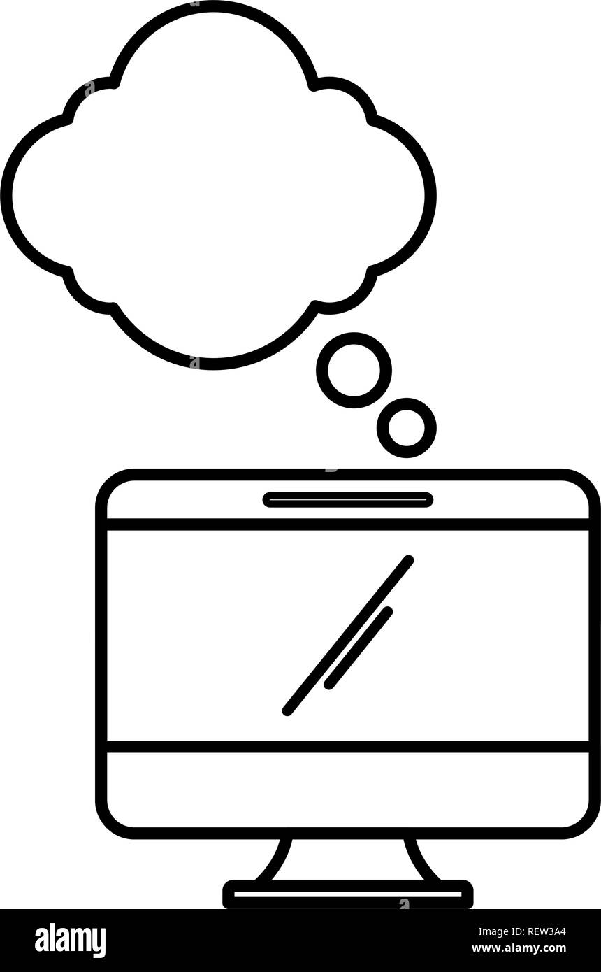 computer and speech bubble over white background, vector illustration ...