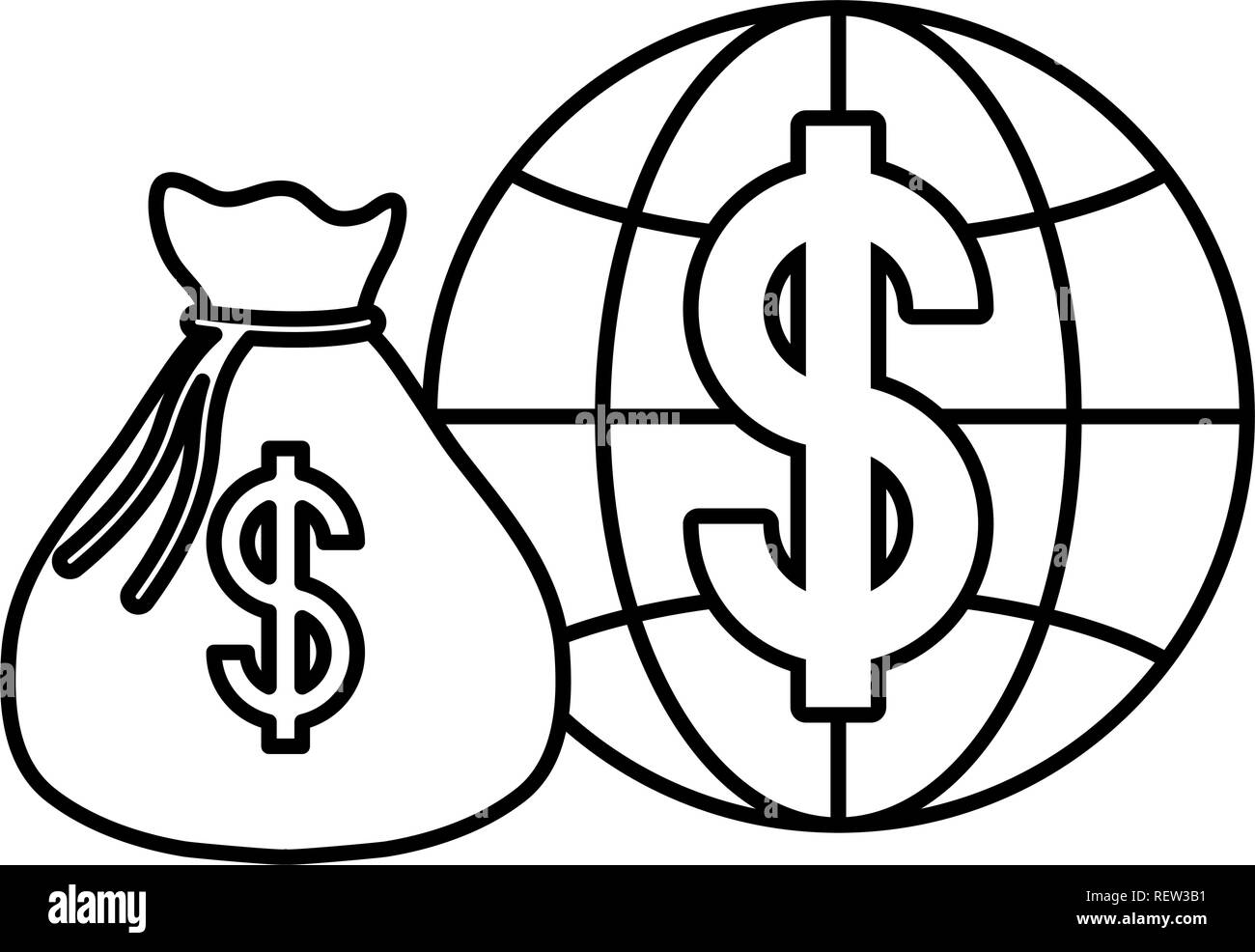 money bag and global sphere icon over white background, vector ...