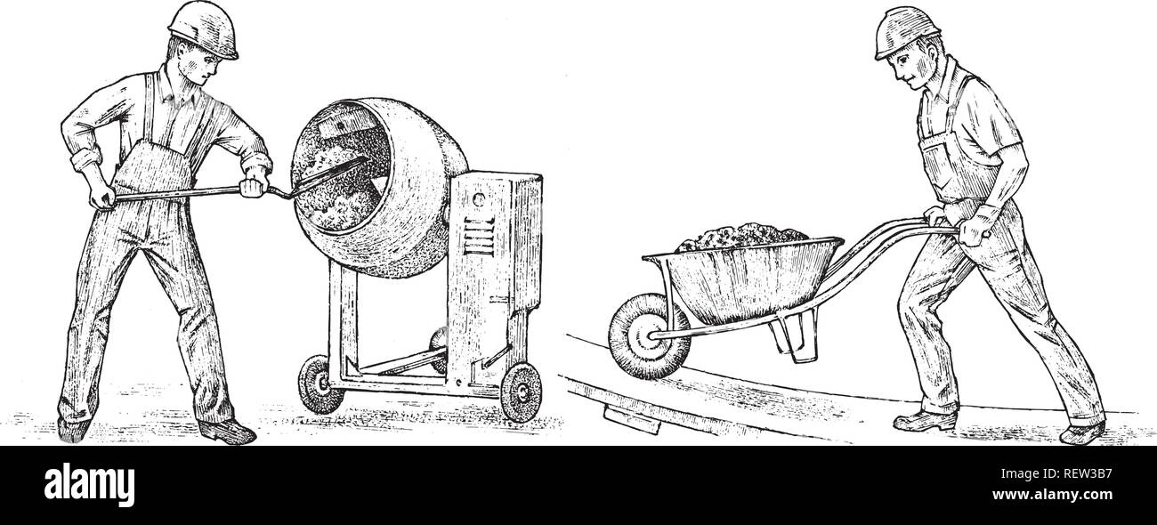 Builder Technician or Cement worker Engineer in the helmet make repairs ...