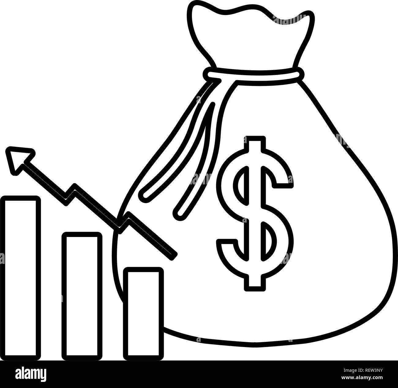 Money bag and bar chart over white background, vector illustration ...