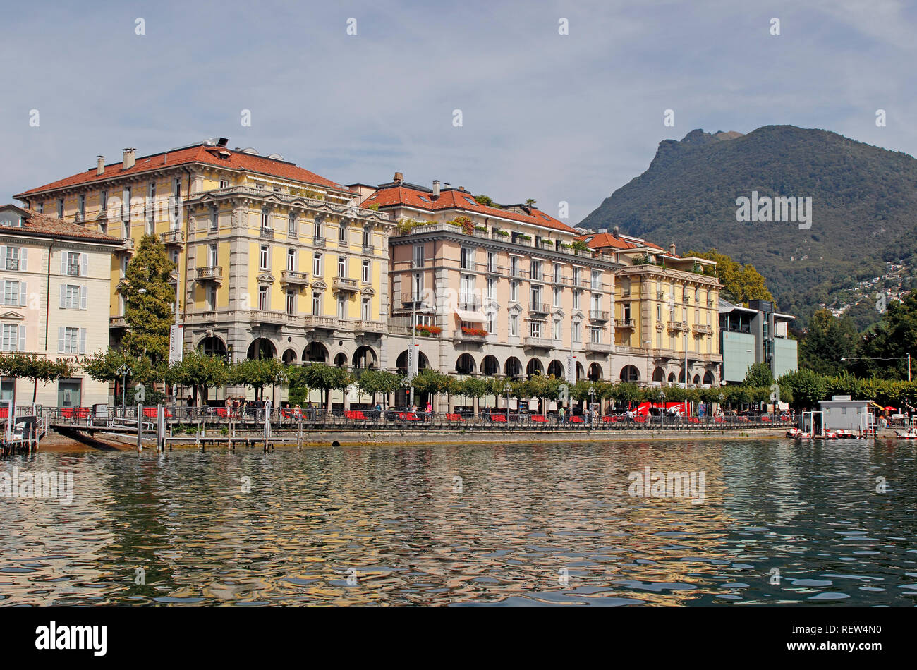 Switzerland Ticino Lugano Lake Lugano Swiss Alps classic architecture ...