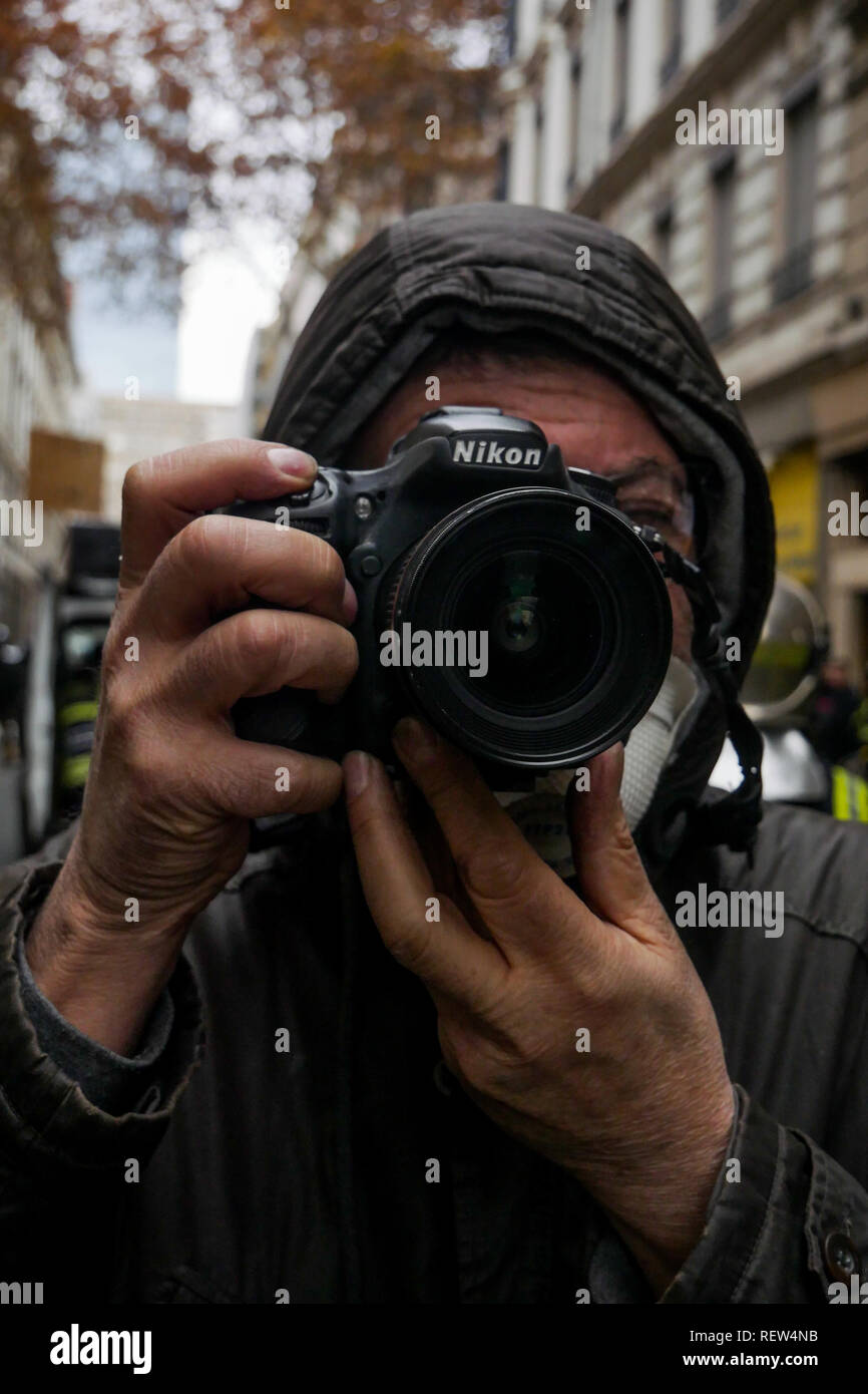 Press photographer at work, Lyon, France Stock Photo - Alamy
