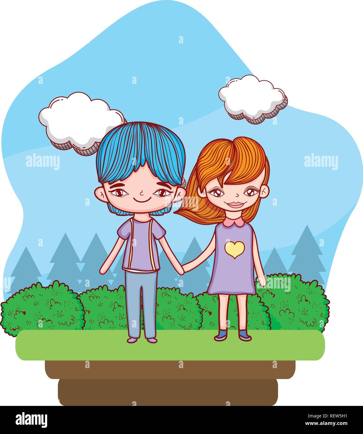 young couple outdoors landscape cartoon Stock Vector Image & Art - Alamy