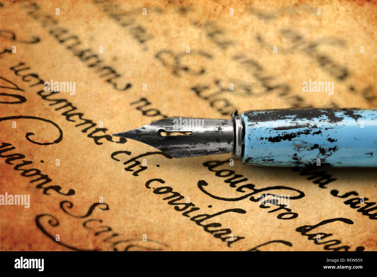 Ancient letter from 16th century with old blue pen Stock Photo - Alamy