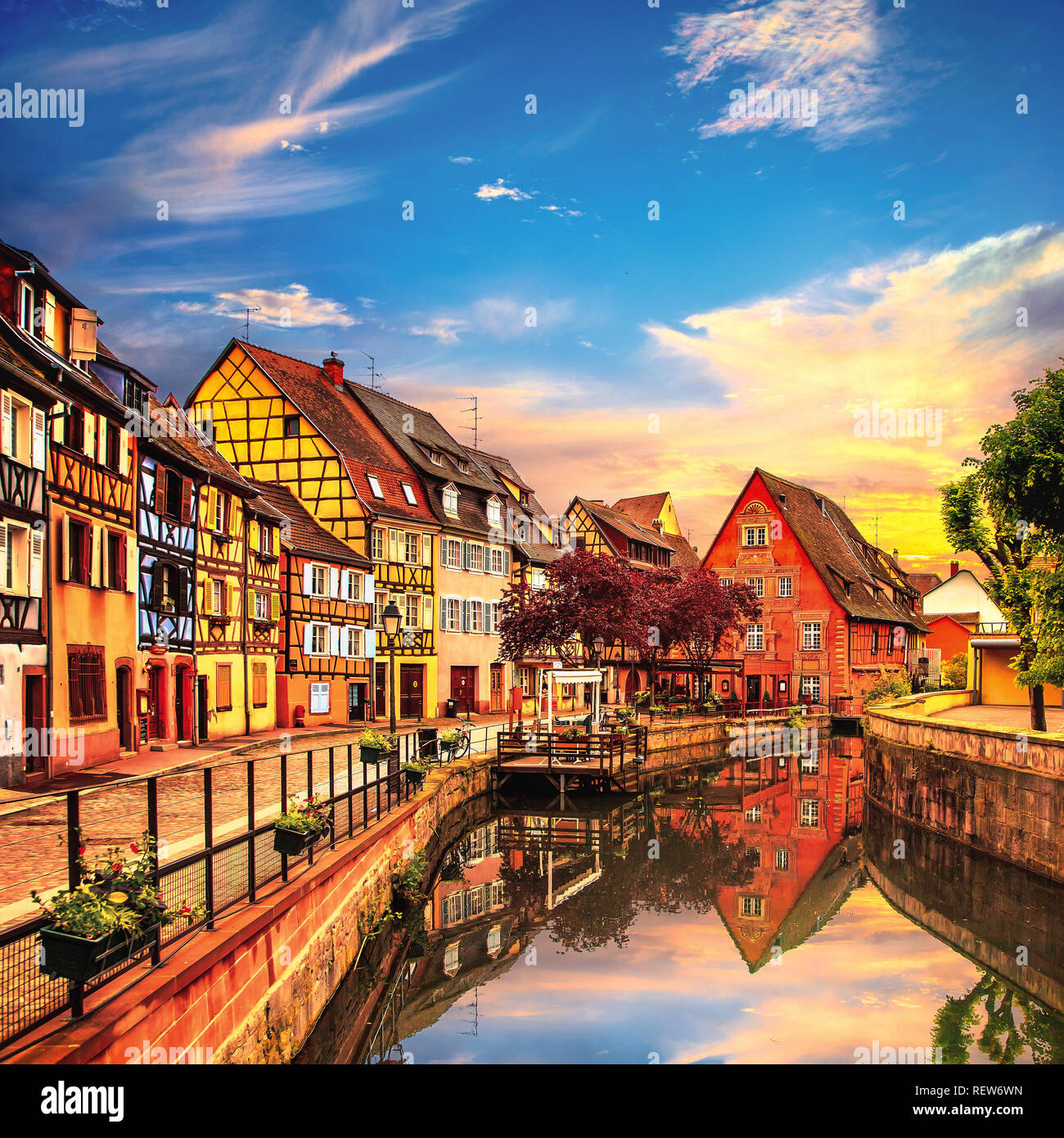 Colmar, Petit Venice, water canal and traditional colorful houses ...