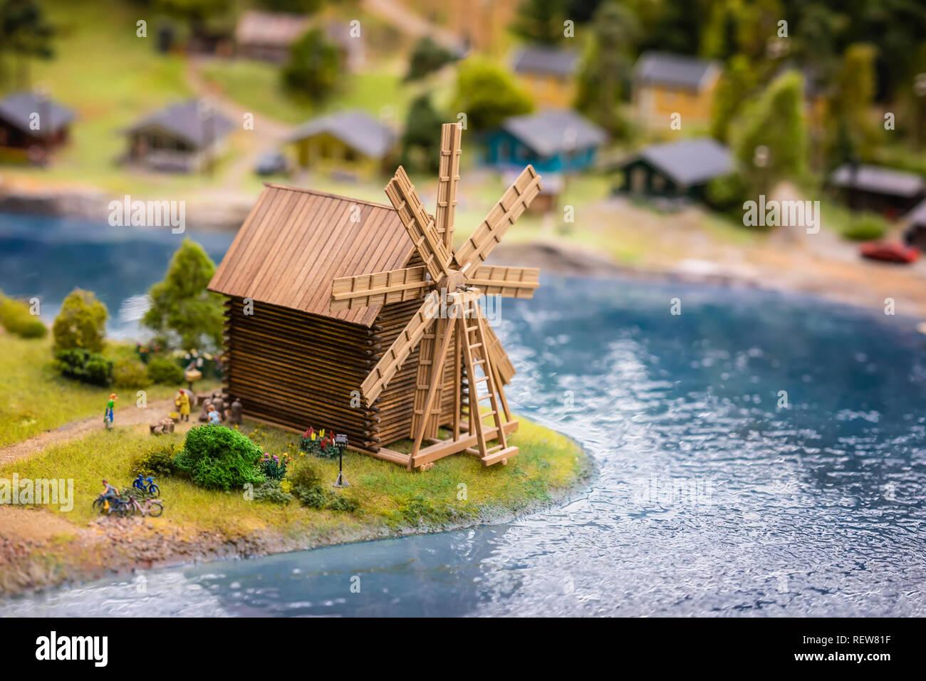 Miniature of realistic rural countryside landscape with a wooden ...