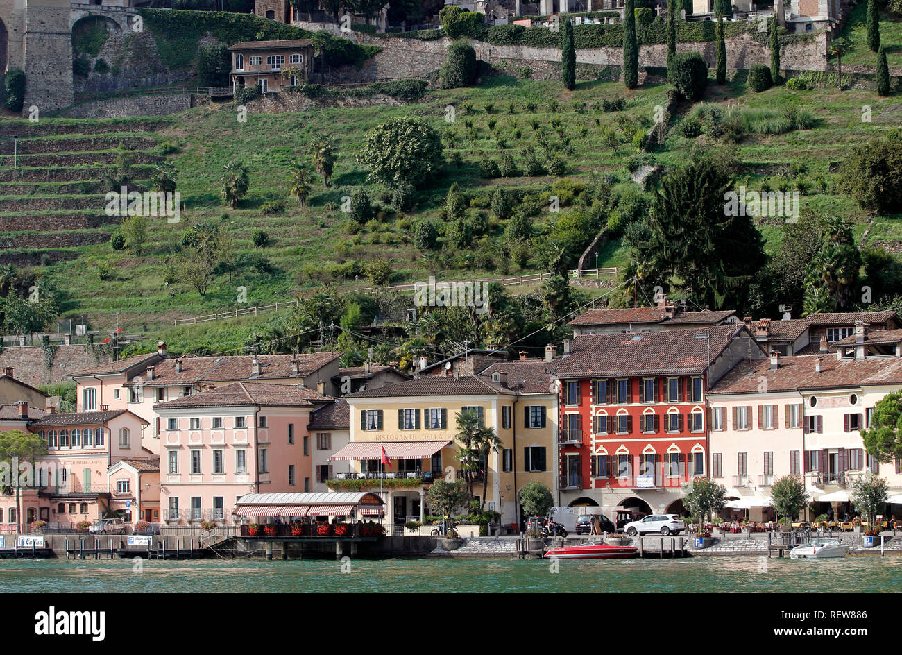 Switzerland Ticino Lugano Lake Lugano Swiss Alps lakeside Town of ...