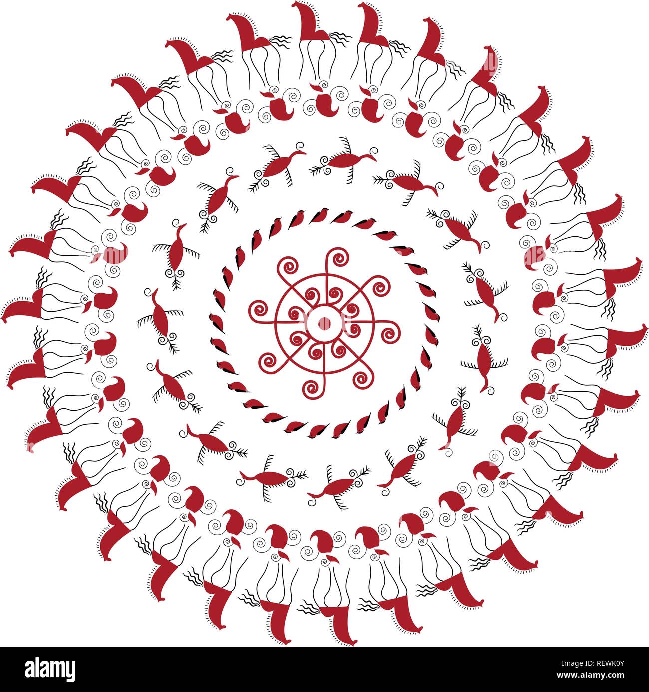 Set with horses vector illustration traditional folk art of northern ...