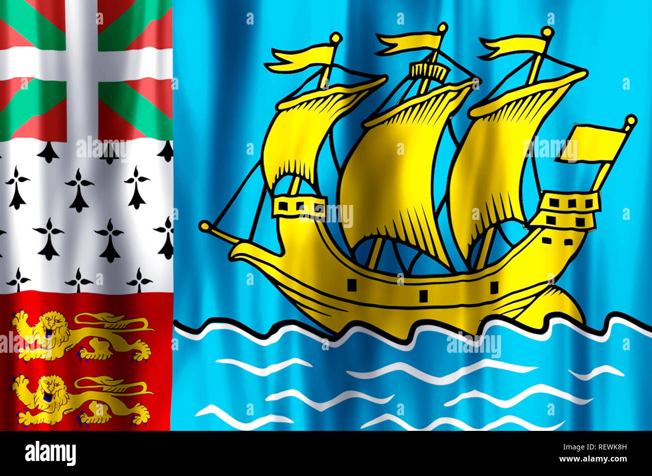 Saint-pierre and miquelon stylish waving and closeup flag illustration ...