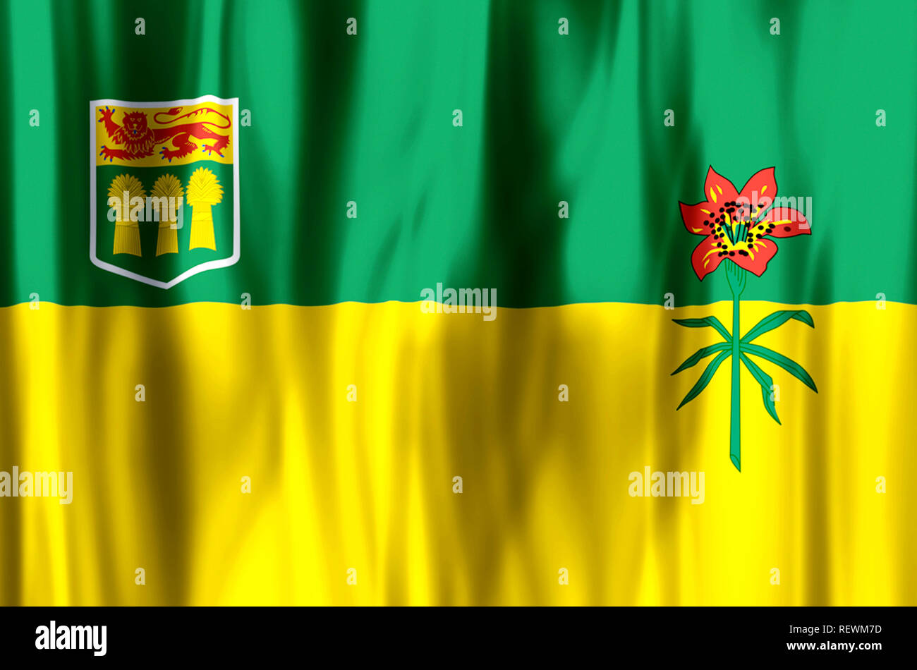 Saskatchewan stylish waving and closeup flag illustration. Perfect for background or texture ...