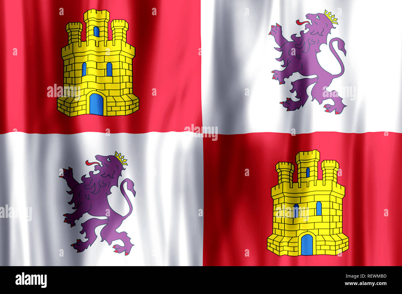 Castilla Y Leon stylish waving and closeup flag illustration. Perfect ...