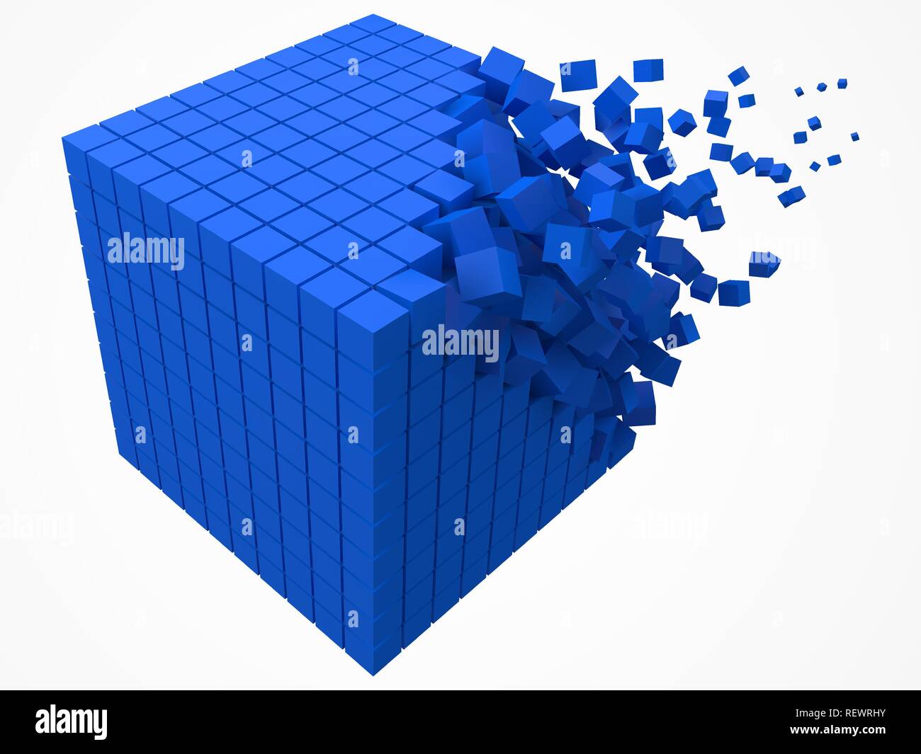 dissolving data block. made with smaller blue cubes. 3d pixel style ...