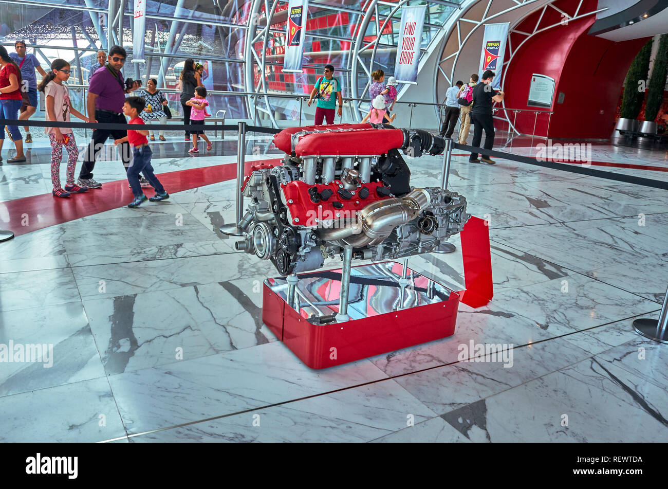 Ferrari engine block at the Ferrari World Theme Park entrance hall ...