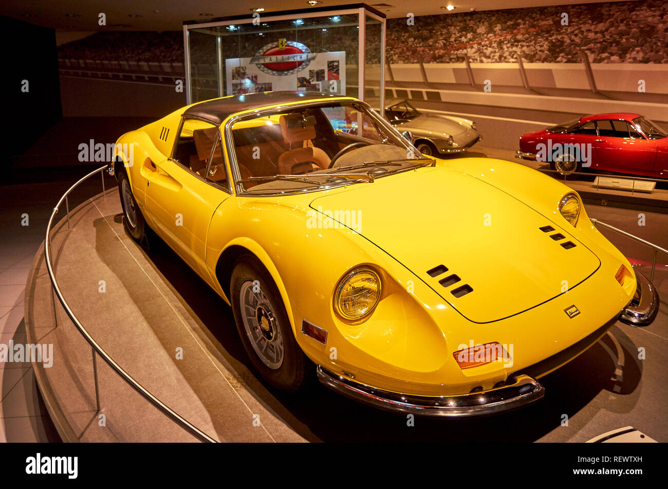 The historical Ferrari Dino in the exhibition room at Ferrari World ...