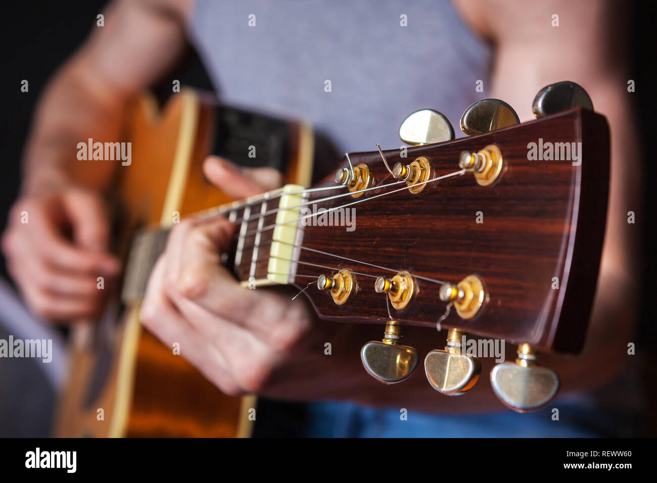 Rock guitarist practicing in sound studio Stock Photo - Alamy