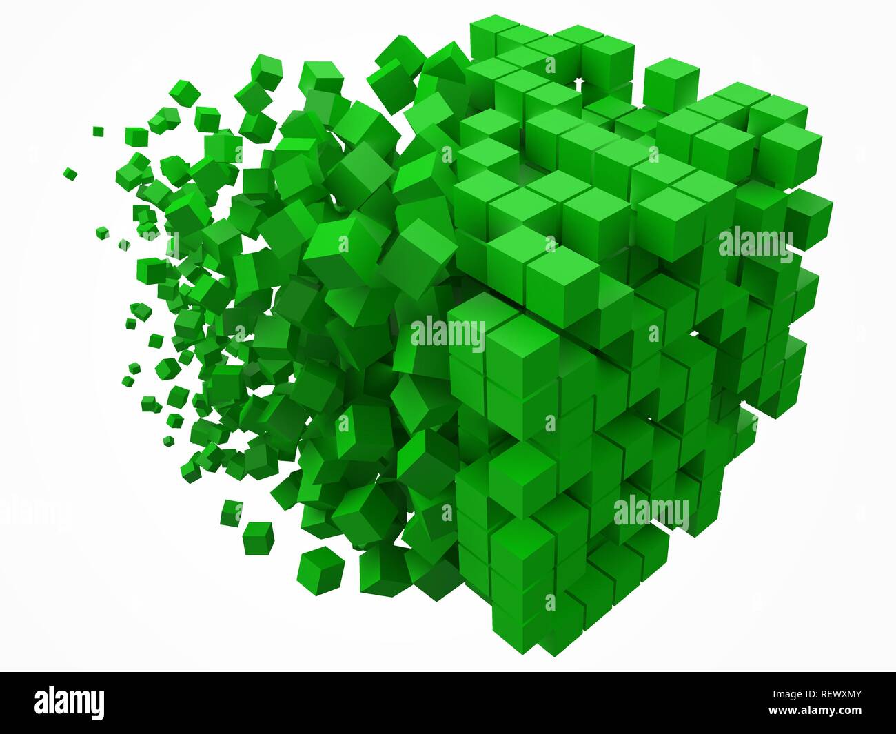 big cubic data block. made with smaller green cubes. 3d pixel style ...