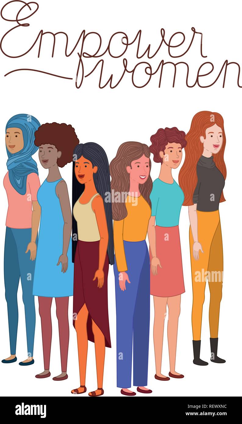 women with label empower women avatar character Stock Vector Image ...