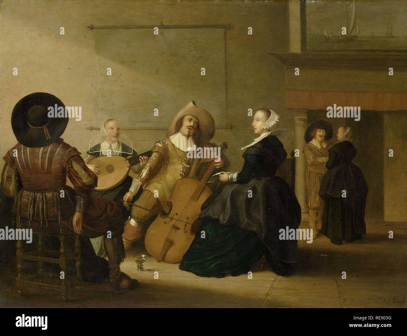 A musical company in an interior. Dating: 1630. Measurements: support ...