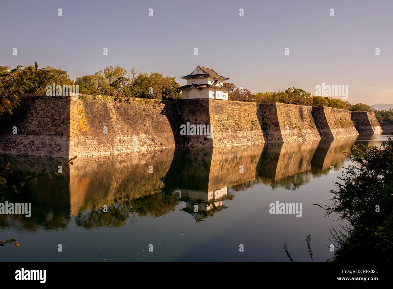 brick wall and water pool of osaka castle boundary japan Stock Photo ...