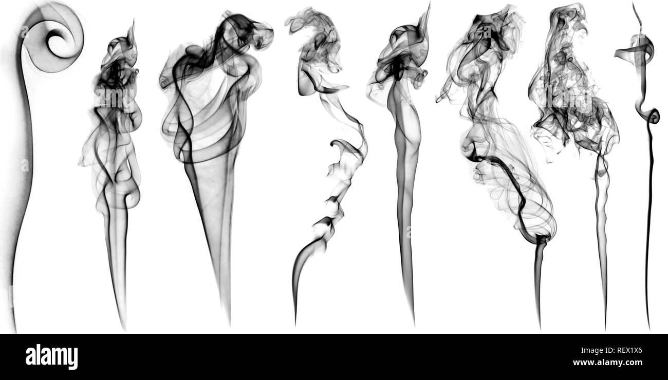 Graphic set of various smoke stream with beautiful curls isolated on ...