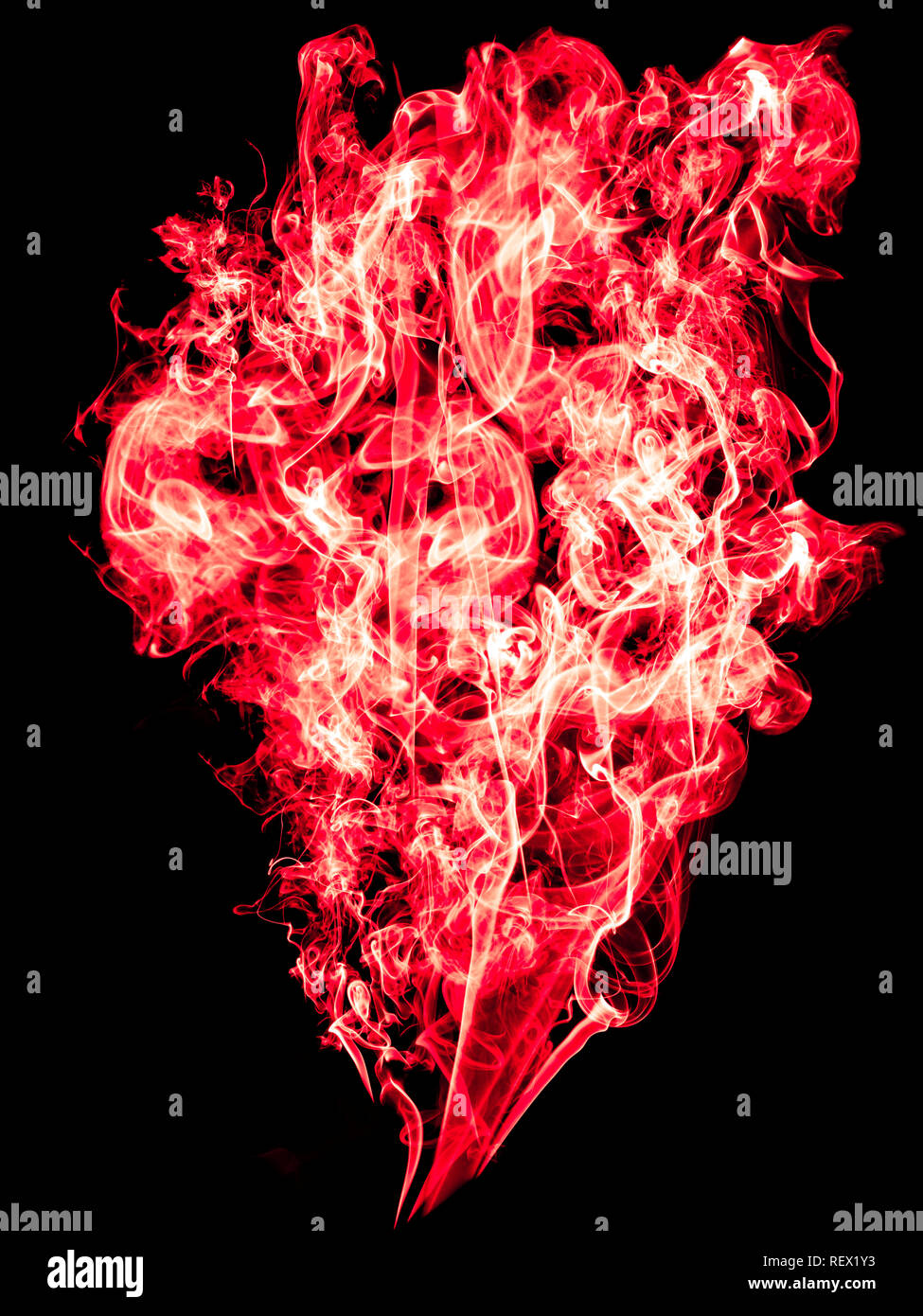 Graphic burning blaze of red color with tongues of light on black ...