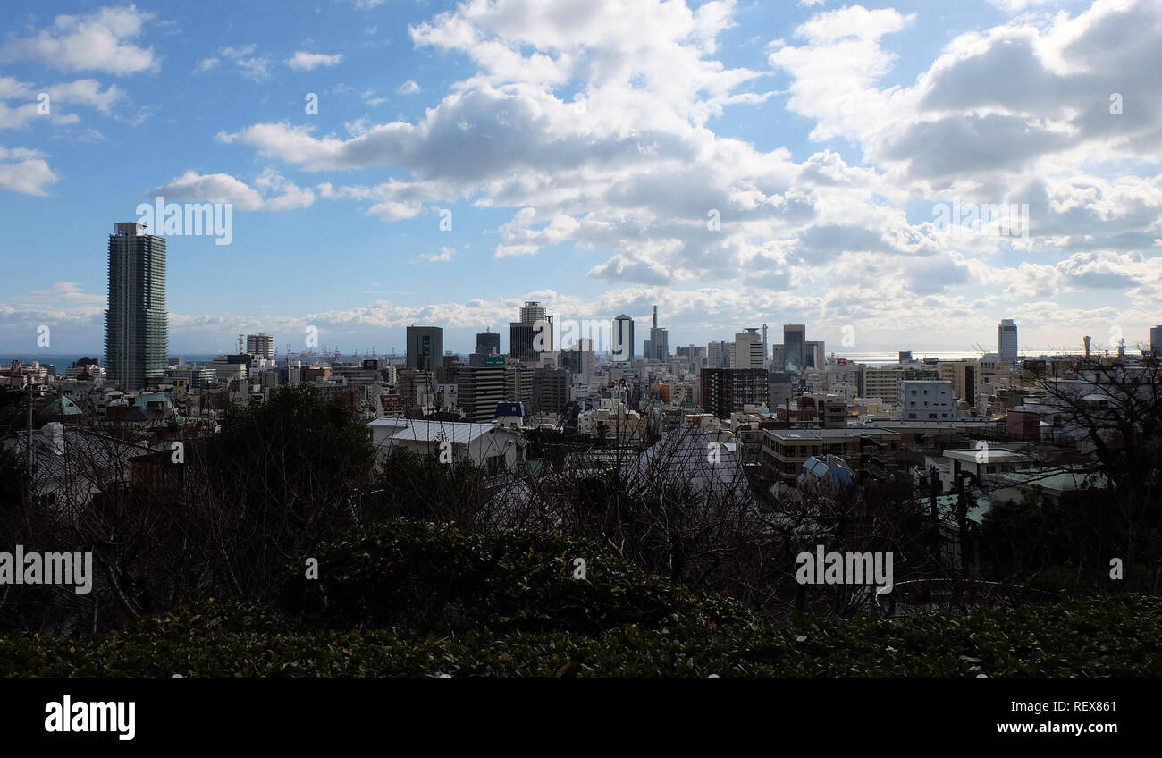 Cityscape of Kobe City, Hyogo Prefecture, Japan. On a clear day with ...