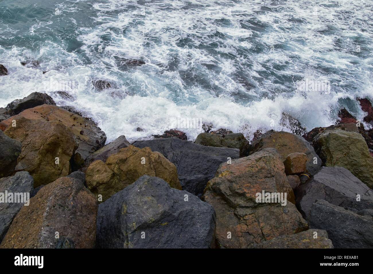 View from Mission Beach in San Diego, of Piers, Jetty and sand, around ...