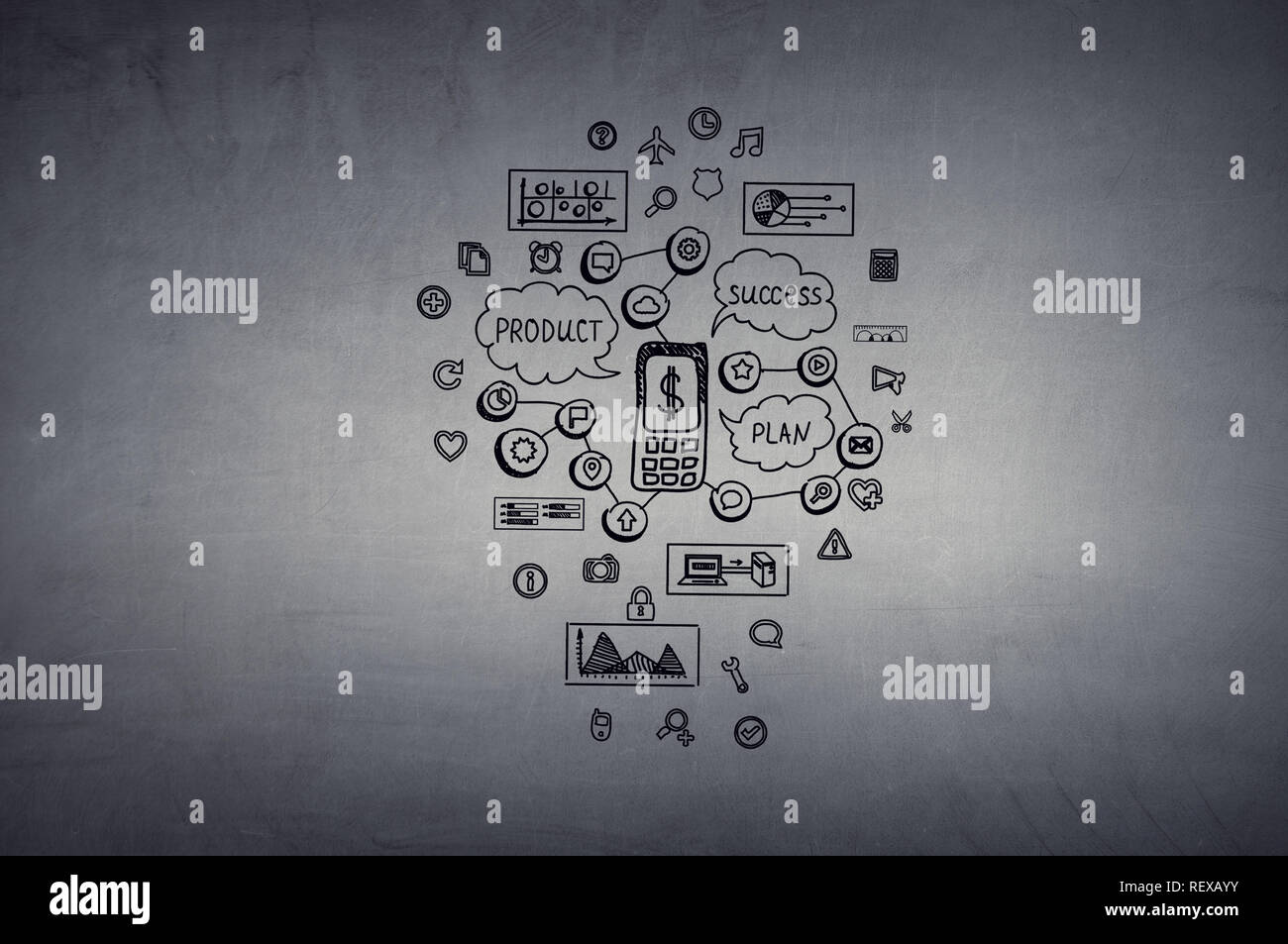 Concrete wall with strategy sketches for success achieving Stock Photo ...