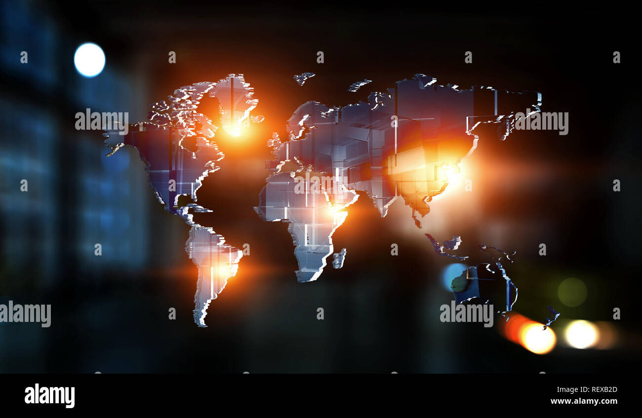 World map with infographics and social media icons. 3d rendering Stock ...