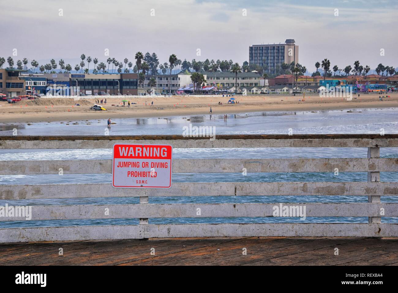 View from Mission Beach in San Diego, of Piers, Jetty and sand, around ...