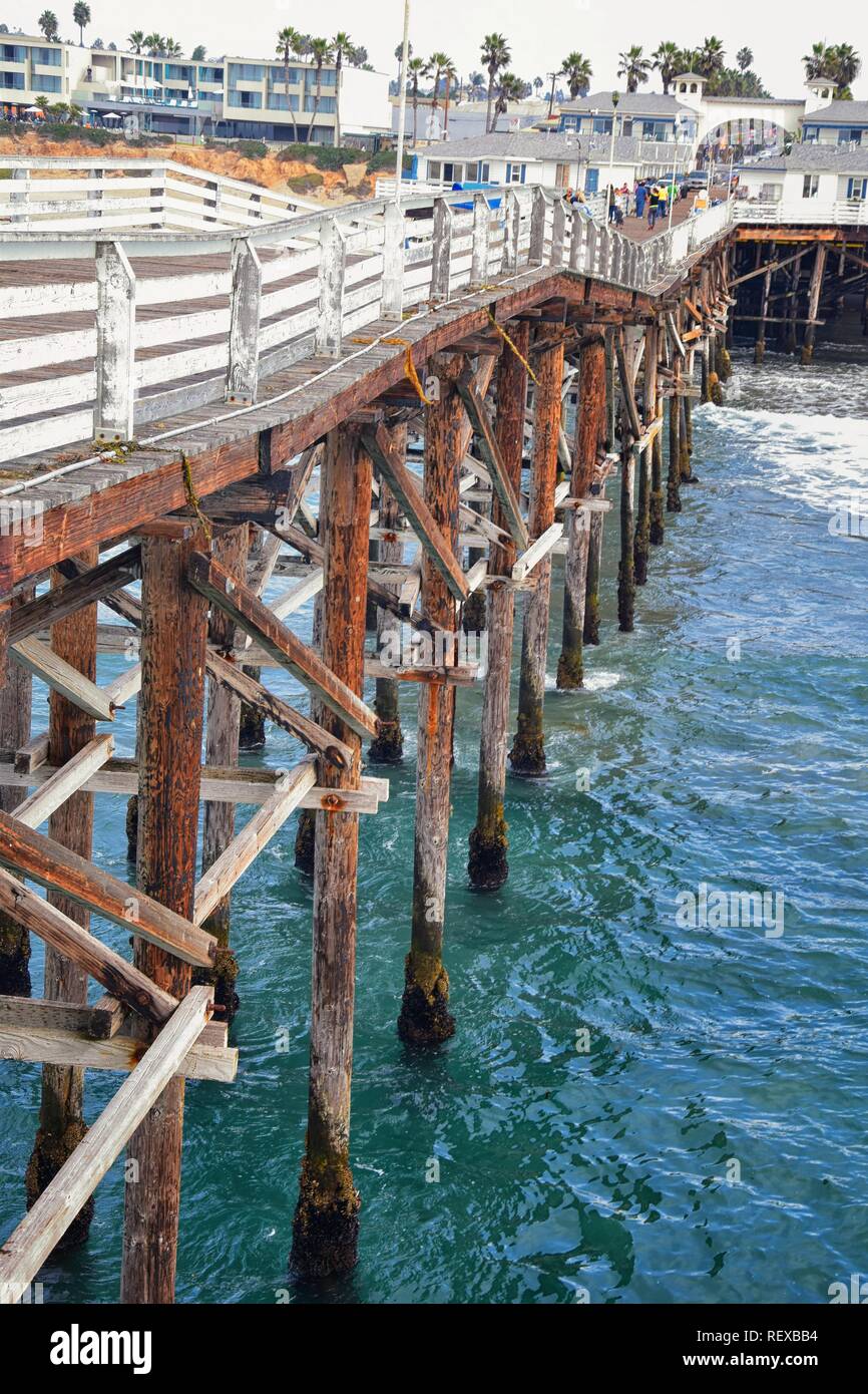 View from Mission Beach in San Diego, of Piers, Jetty and sand, around ...