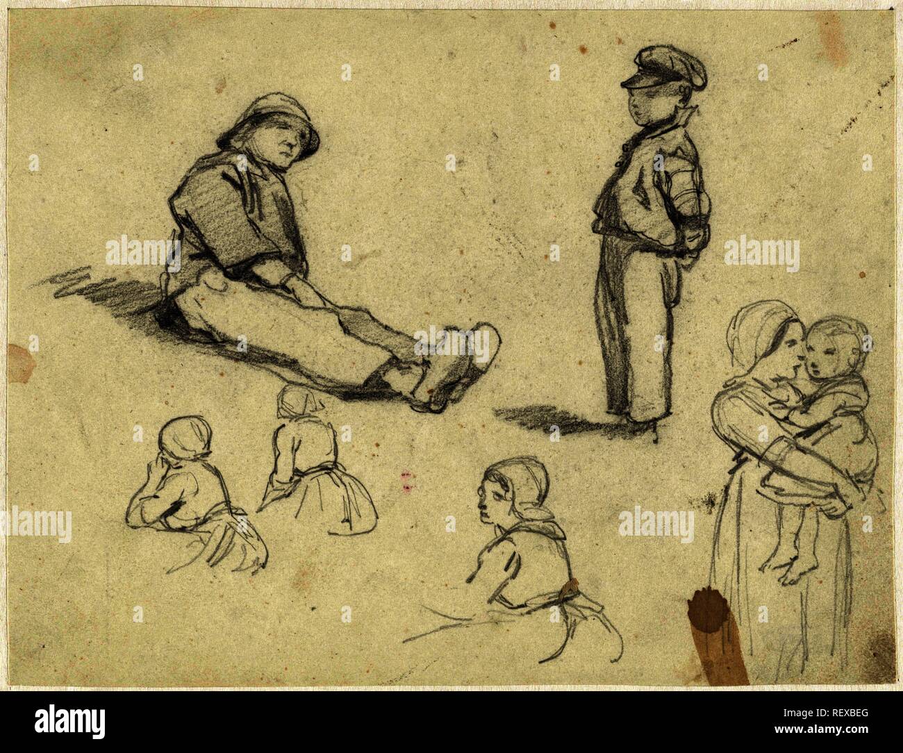 Study sheet with sketches of Scheveningen fisherman types. Draughtsman ...