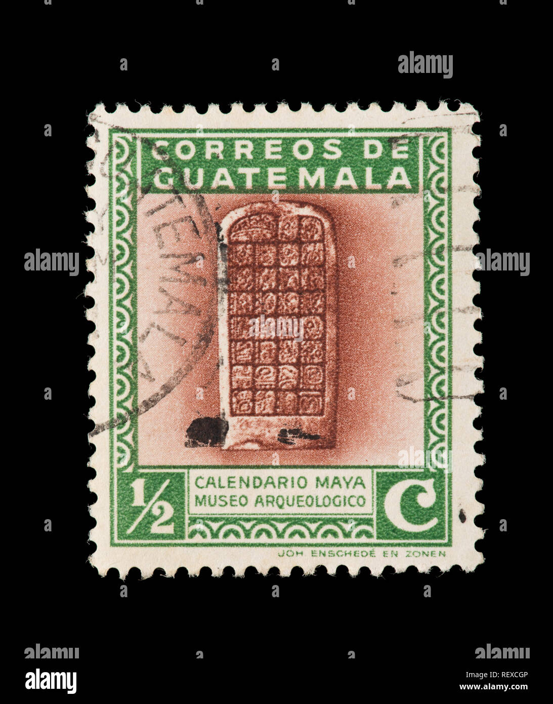 Postage stamp from Guatemala depctng a stone tablet with a Mayan ...