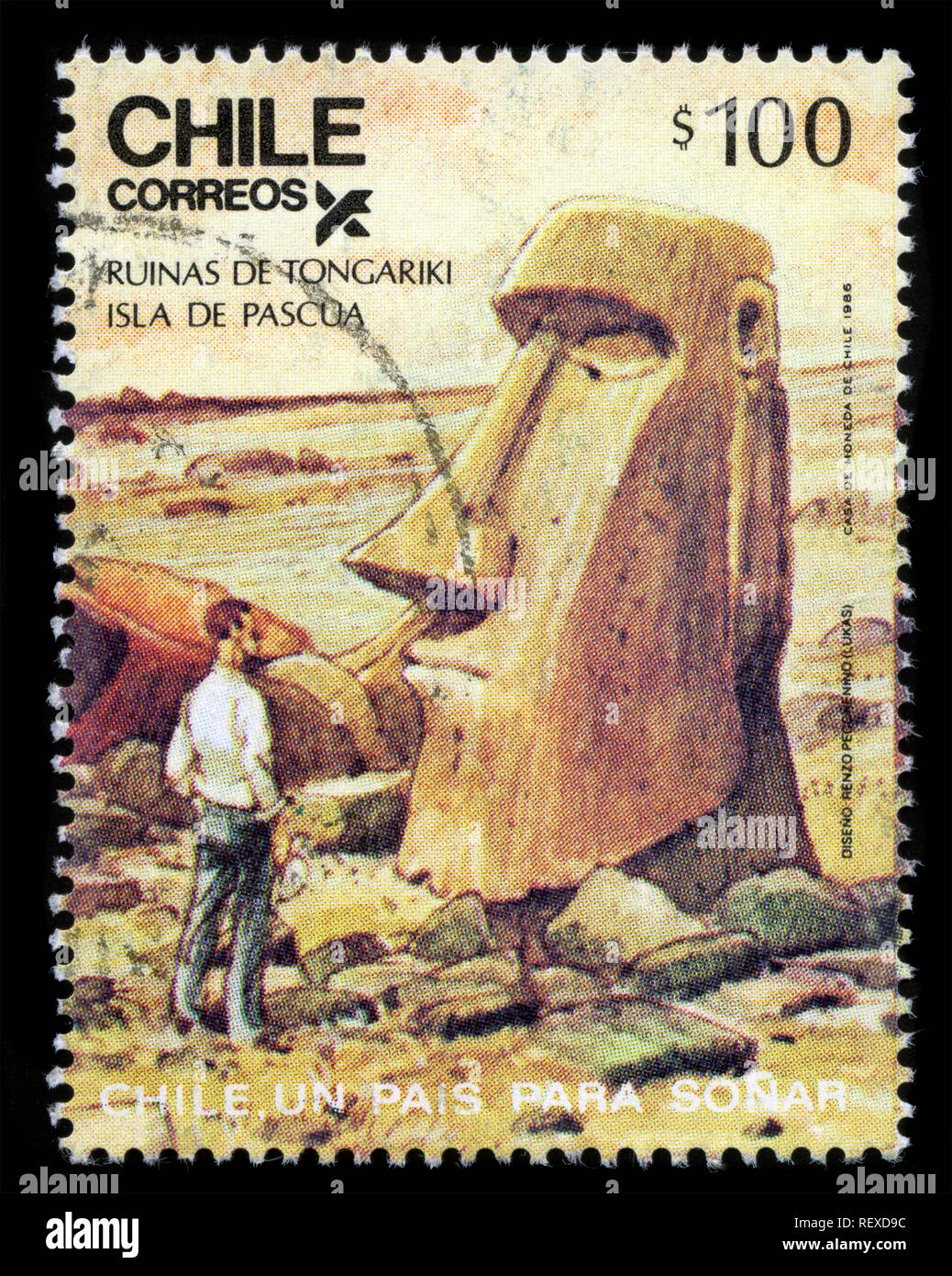 Postage stamp from Chile in the Easter Island series issued in 1986 ...