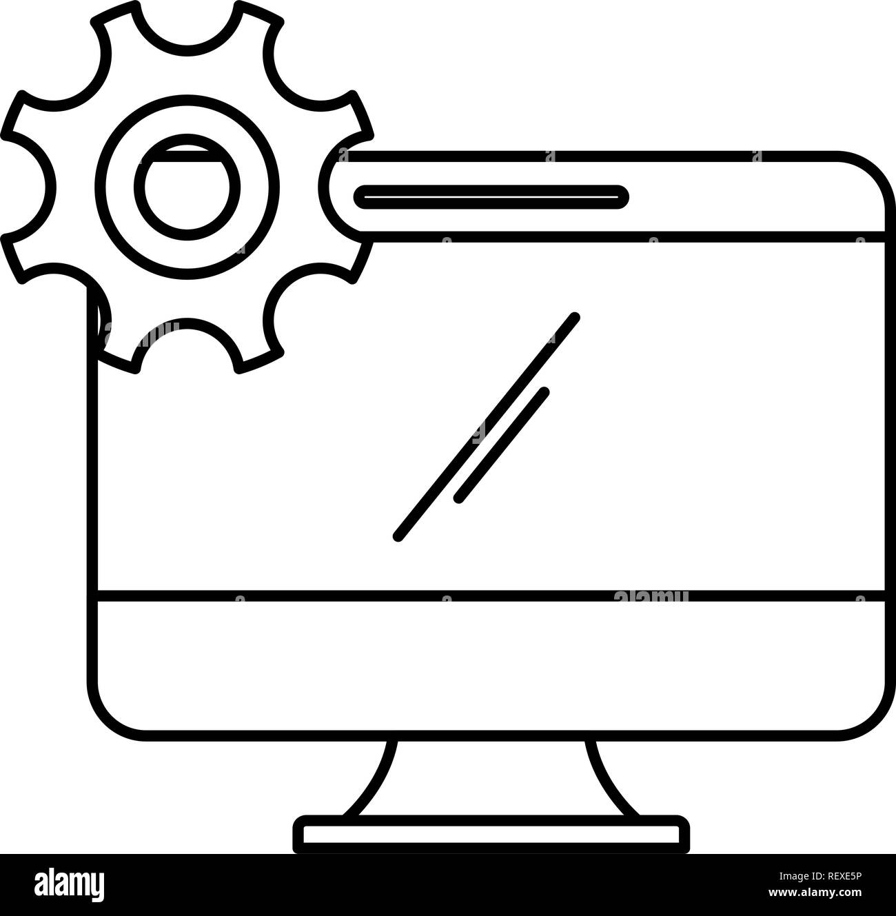 computer with gear wheel over white background, vector illustration ...
